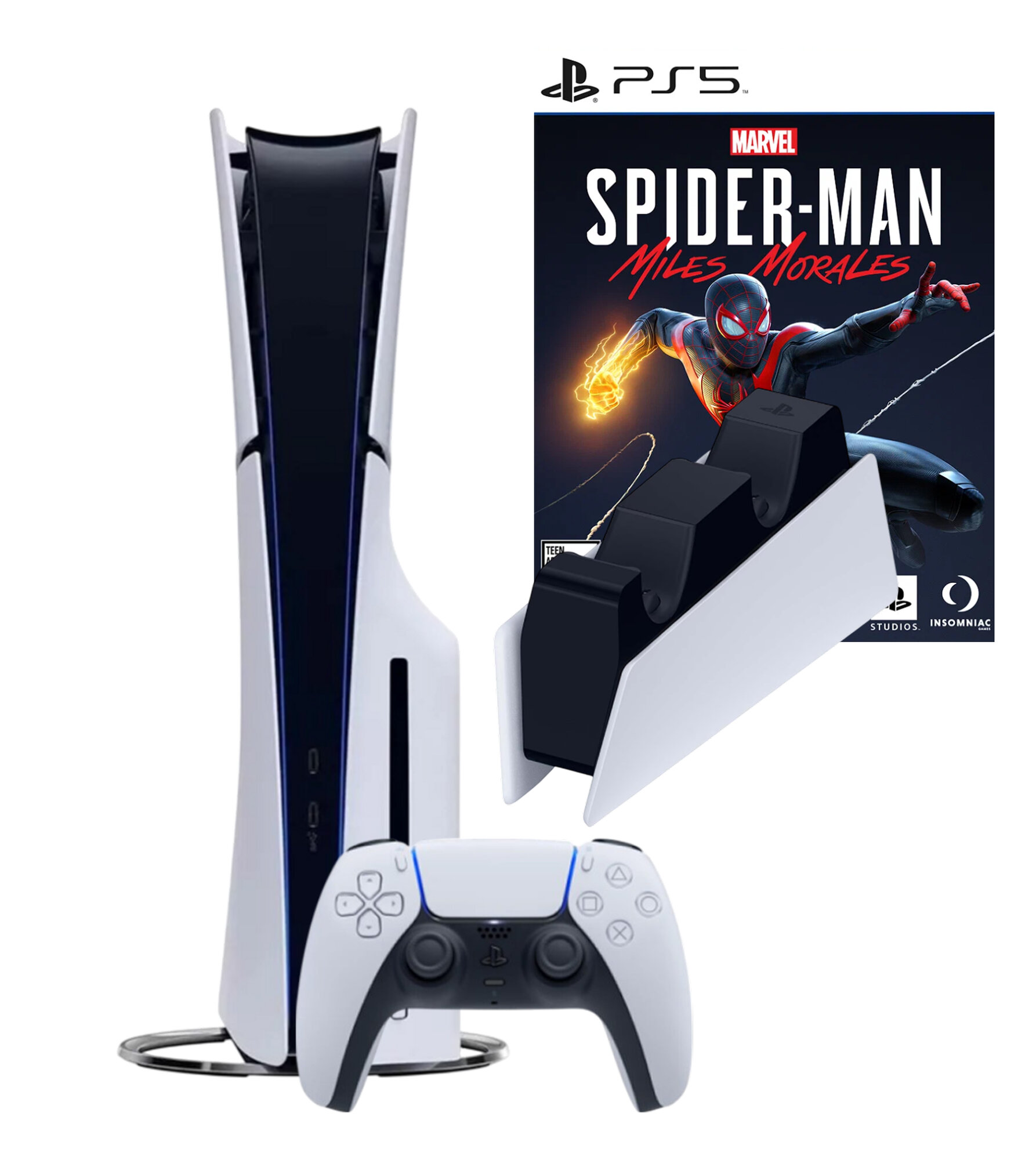 Игровая приставка Sony PS5 Slim + игра Spider Man Morales + зарядная станция