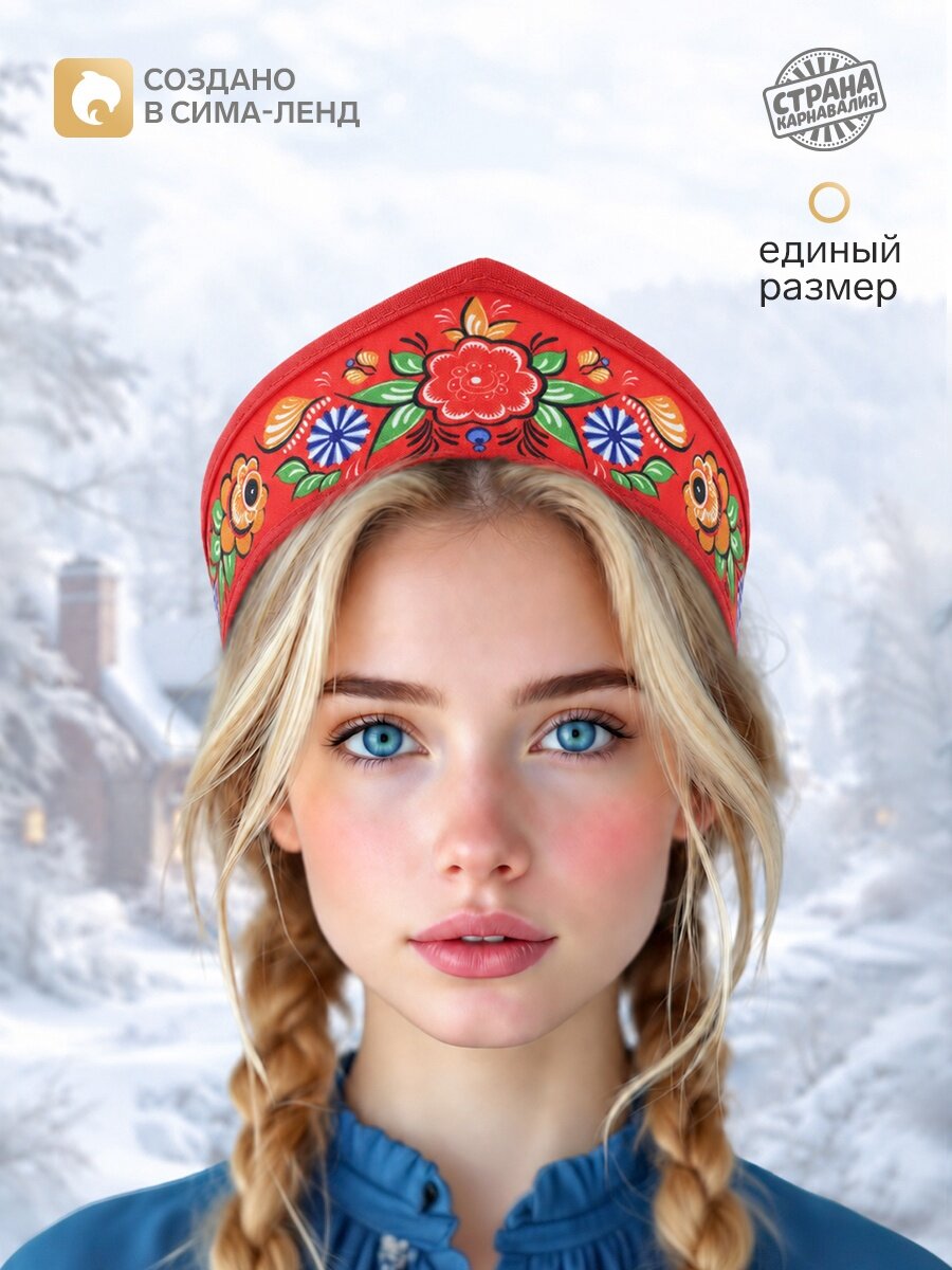 Кокошник - ободок «Русские промыслы. Хохлома», с регулируемой резинкой, размер универсальный