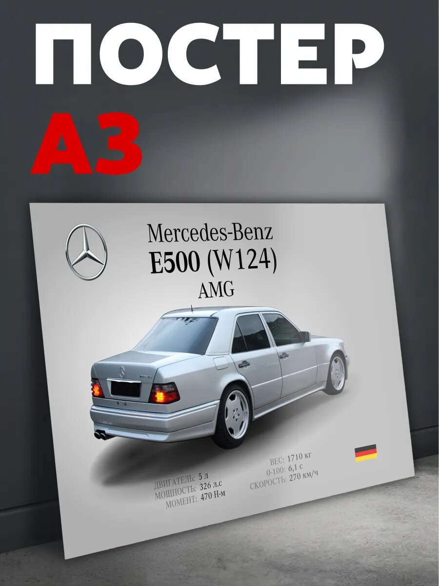 Постер на стену Mercedes-Benz W124 AMG плакат А3