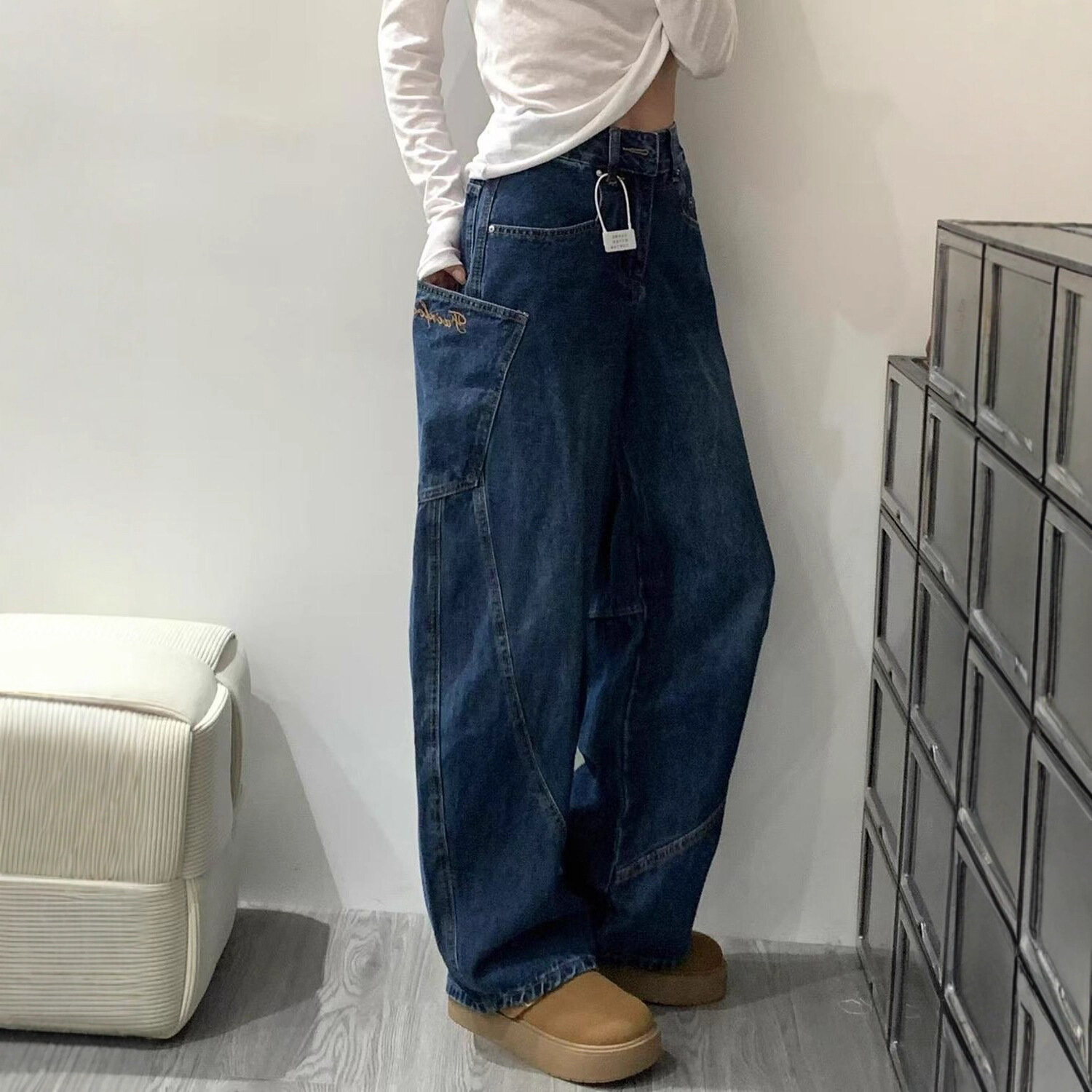 ZY женские рваные прямые джинсы высокая талия, широкий крой в пол уличный образ