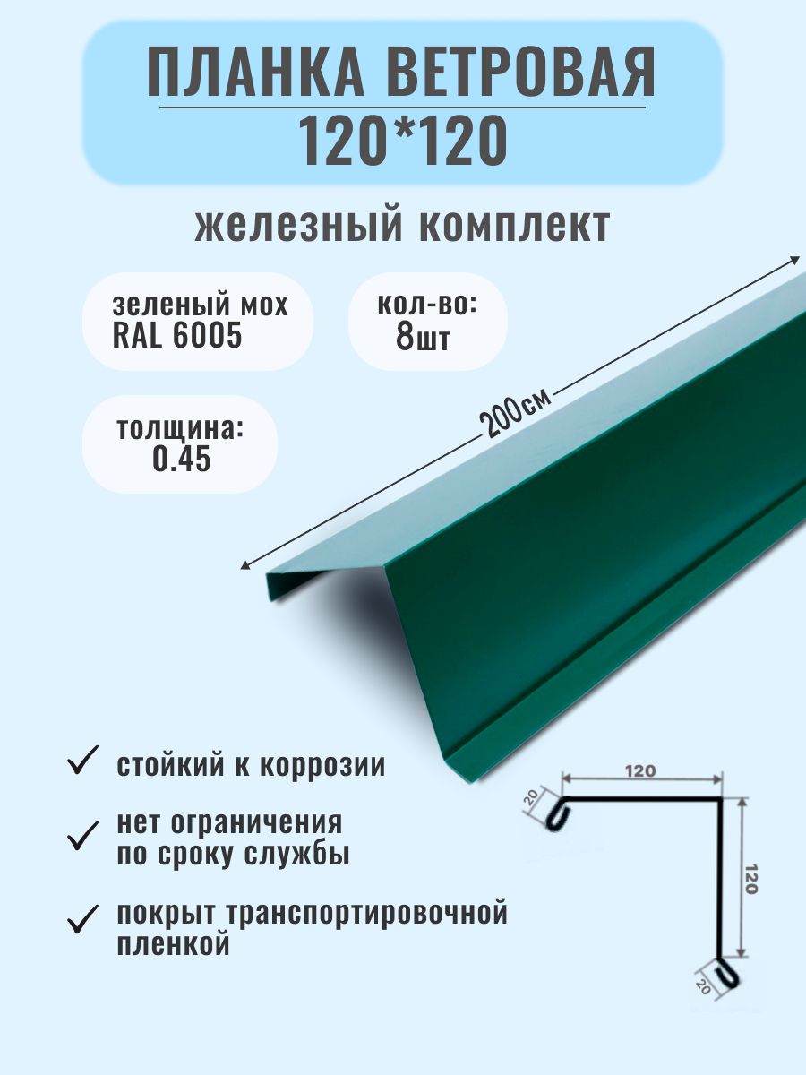 Ветровая планка для кровли 120х120х2000/торцевая/карнизная