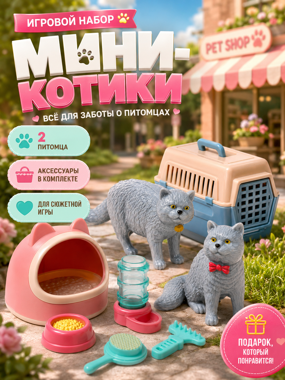 Детский игровой набор "Милые мини котики", с аксессуарами, микс