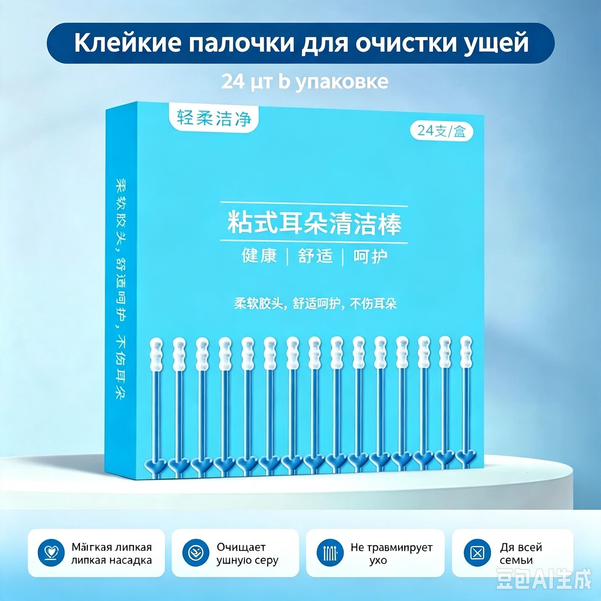 Гелевый очиститель для ушей, гелевые палочки для ушей многоразовые 24 шт, мягкий инструмент для удаления ушной серы