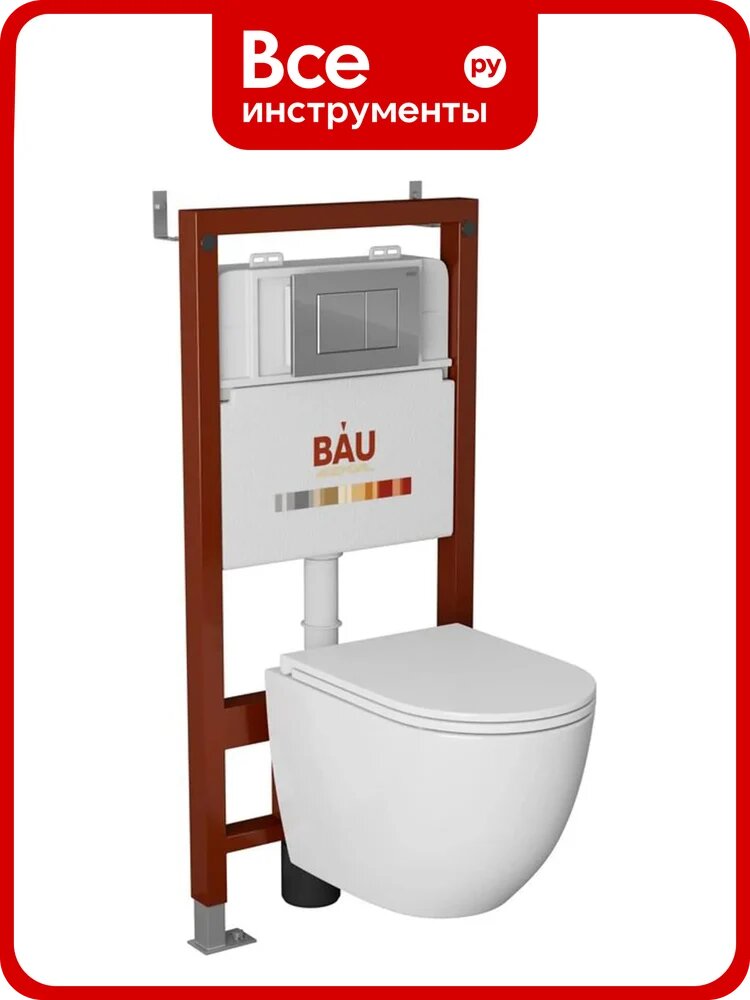 Комплект Bauedge BAU 6 в 1: инсталляция BAU PRO, унитаз подвесной торнадо Bau Dream Hurricane-2, сиденье дюропласт микролифт, клавиша BAU Stil, хром Q111300-BL0001-HQ2-Q00002
