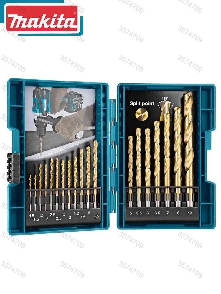 Сверла для металла MAKITA D-67527 HSS-TiN 19шт портативный набор, антикоррозийный