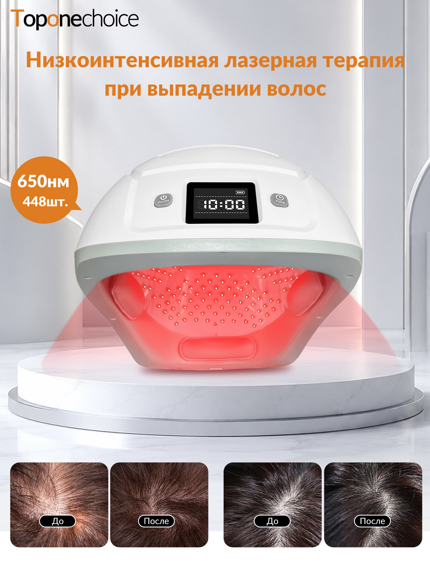 Шапка‑каска лазерная для восстановления роста волос 650нм 448 лазерных диодов, аппарат для ухода за кожей головы