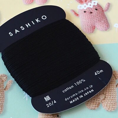 Японская нить Sashiko черная 40м, 20/4, хлопок 100%