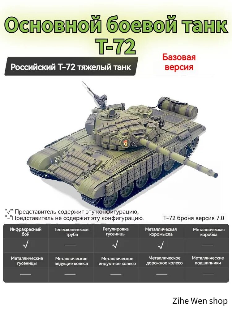Heng Long 1/16 Радиоуправляемый танк, Основной боевой танк Т-72, металлический материал, стрельбой и дымовым эффектом, подарок для мальчика.