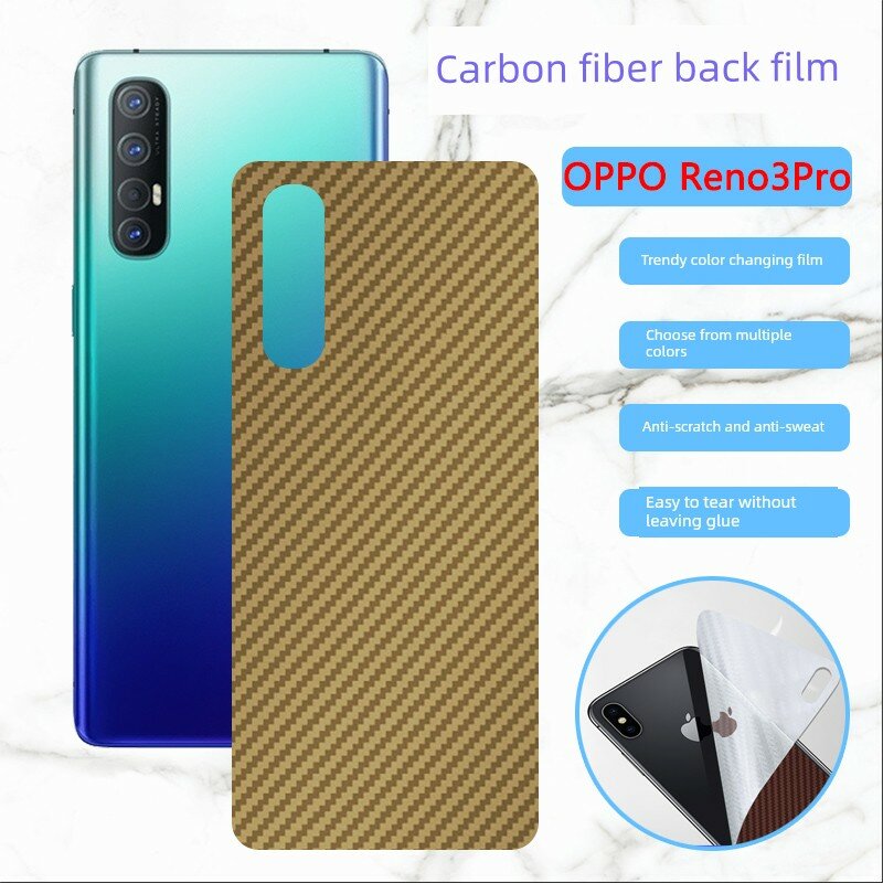 Карбоновая пленка для телефона OPPO Reno3 Pro - Металлический золотой, антицарапинная матовая поверхность, 1 шт