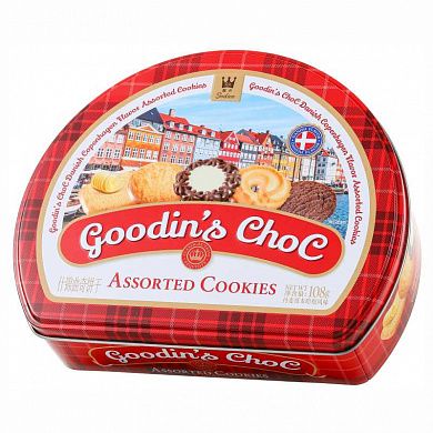 Печенье GOODIN'S Choc Ассорти Датского печенья, красная /жесть/ 108г