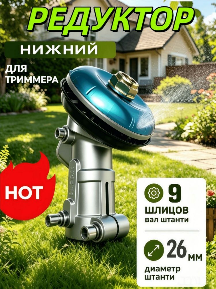 Редуктор нижний для бензокосы триммера 26мм 9 зубов резьба левая М10*1,25