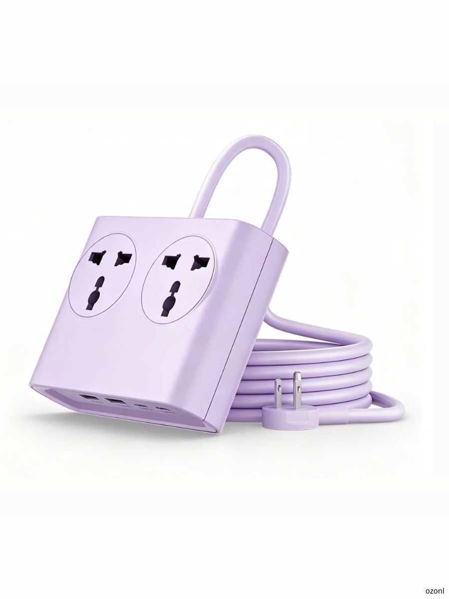 Дорожный разветвитель US Plug Адаптер 6 в 1 (США/Япония/Таиланд), 2500Вт, кабель 1.6м4 USB (вкл. Type-C)