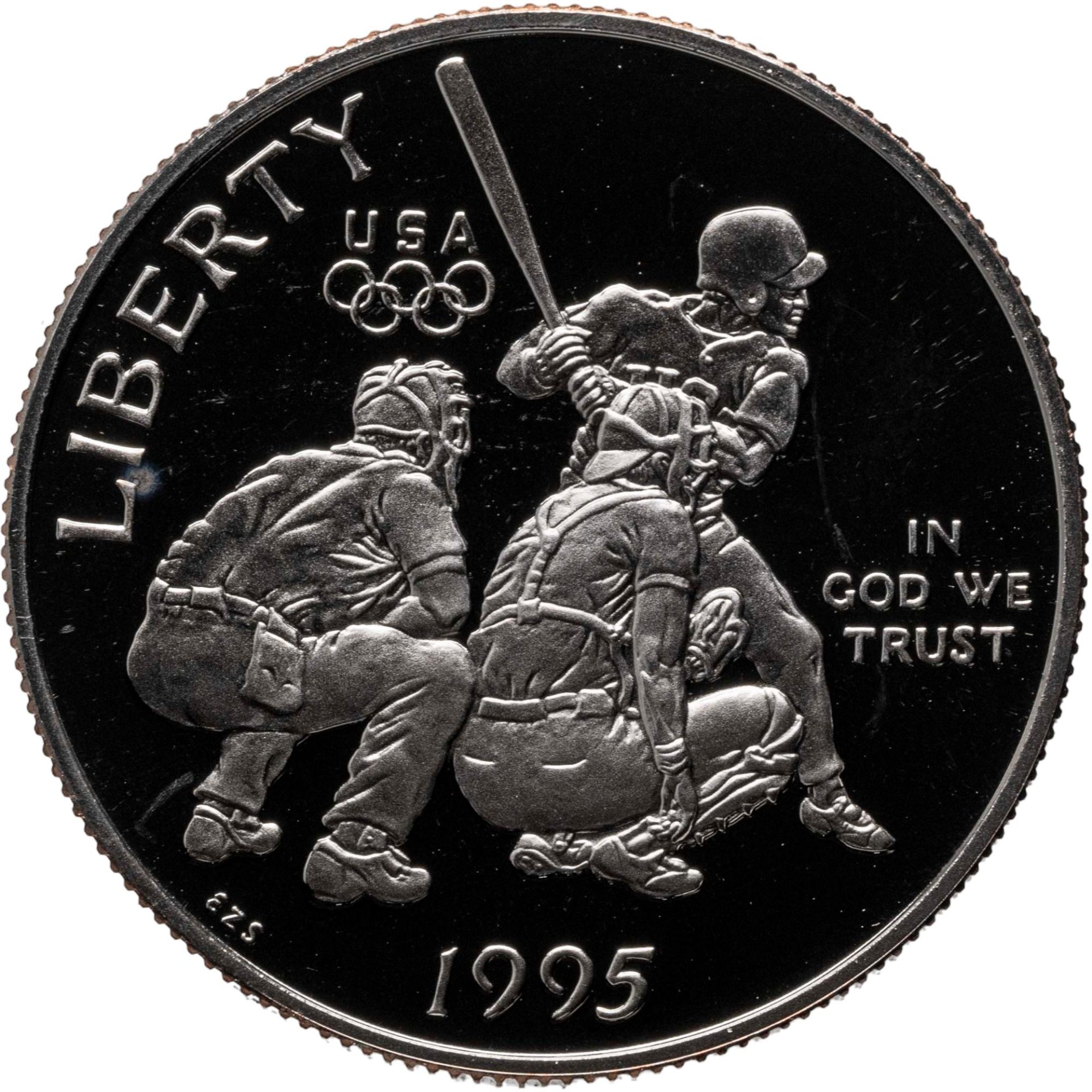 США 50 центов 1/2 доллара, half dollar 1995 "XXVI летние Олимпийские Игры, Атланта 1996 - Бейсбол", Медь, в сохранности Proof