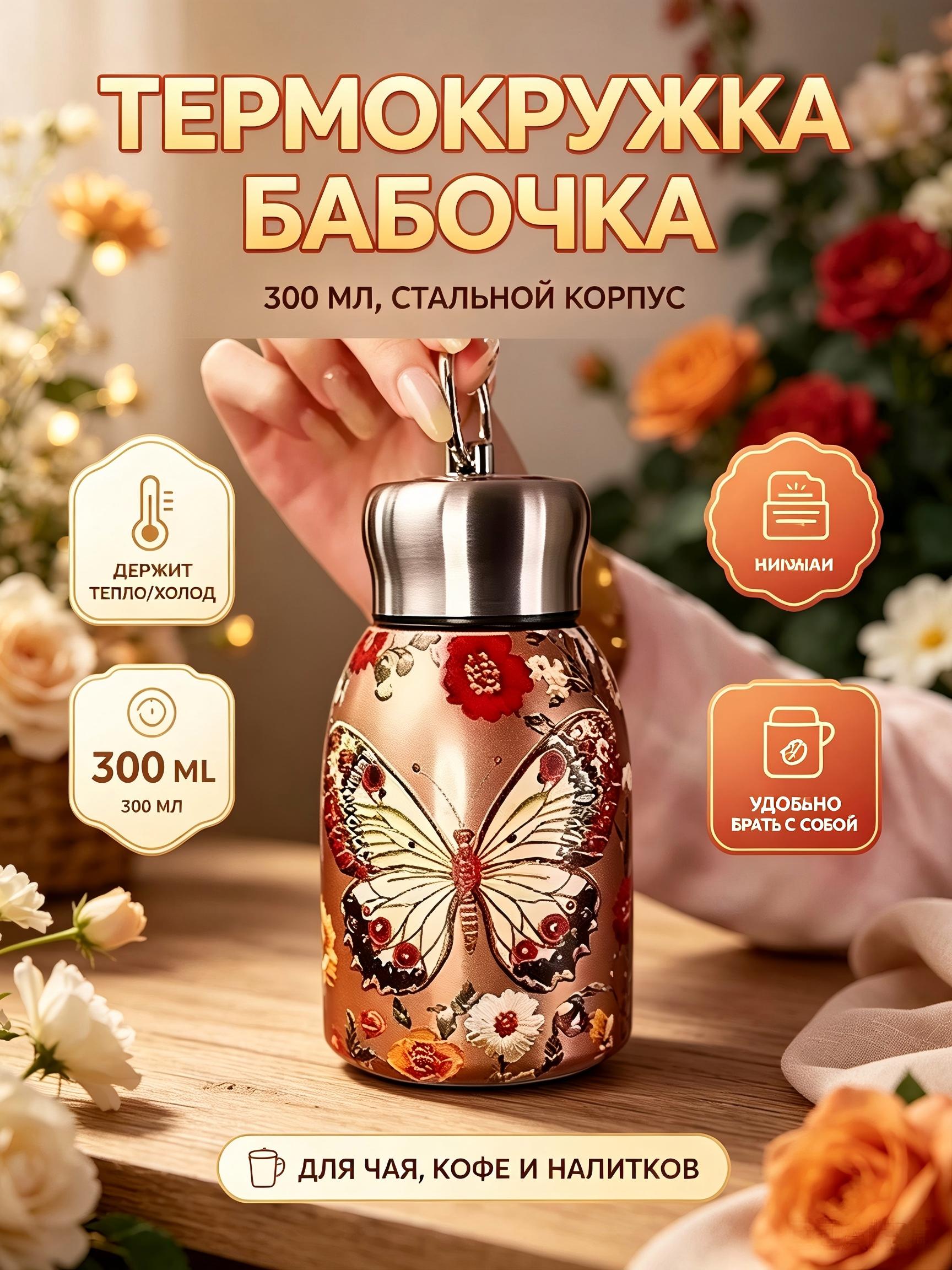 300 мл термос в стиле ретро/павлин/бабочка из нержавеющей стали 316 для холодных и горячих напитков