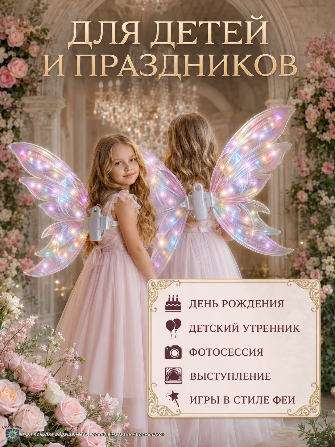 Карнавальные крылья розового цвета, аксессуар для костюма и праздника, 1 упаковка — фото 1