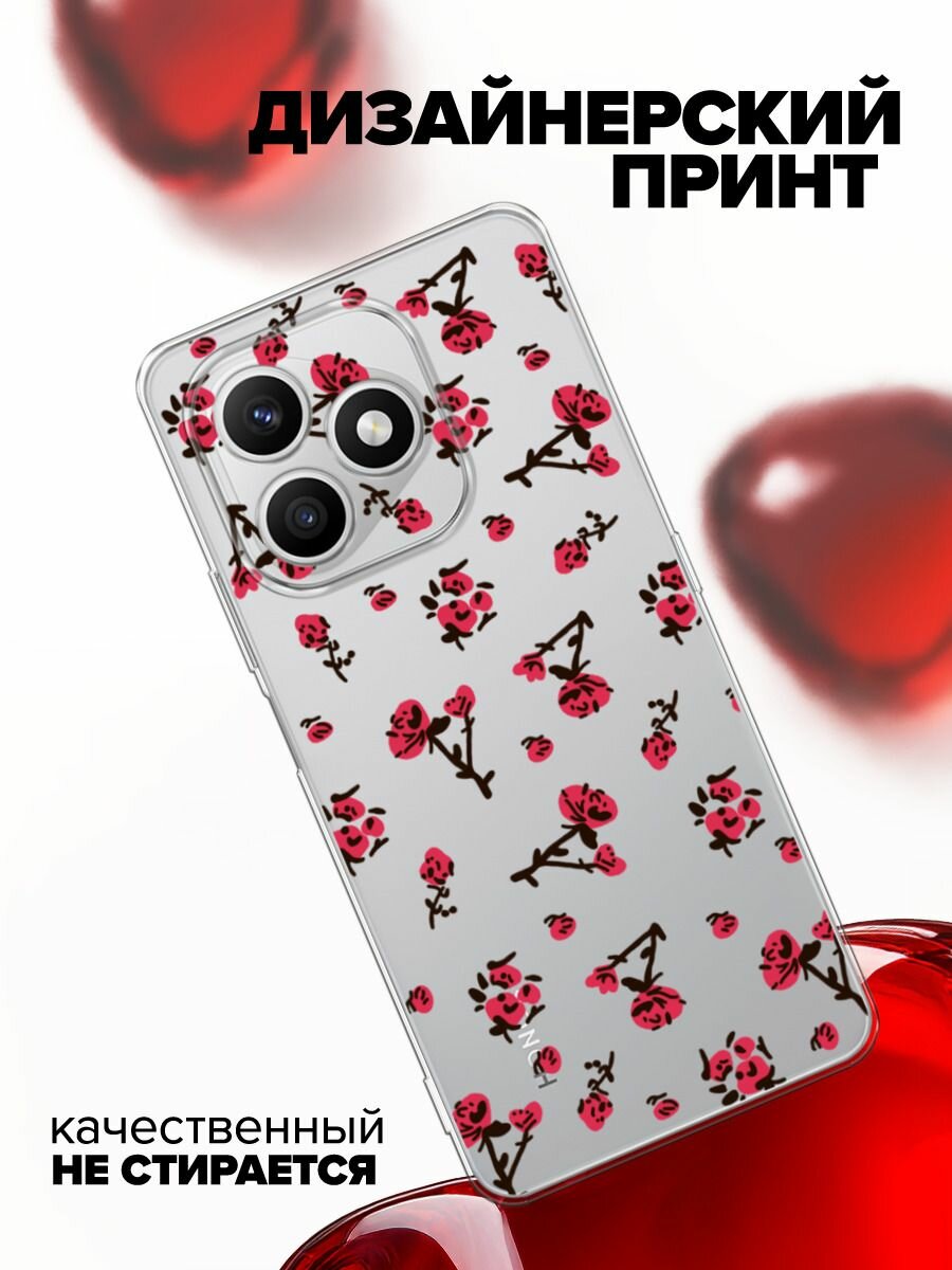 Чехол на Honor X8d / Хонор X8d с принтом Паттерн красные розы — фото 1