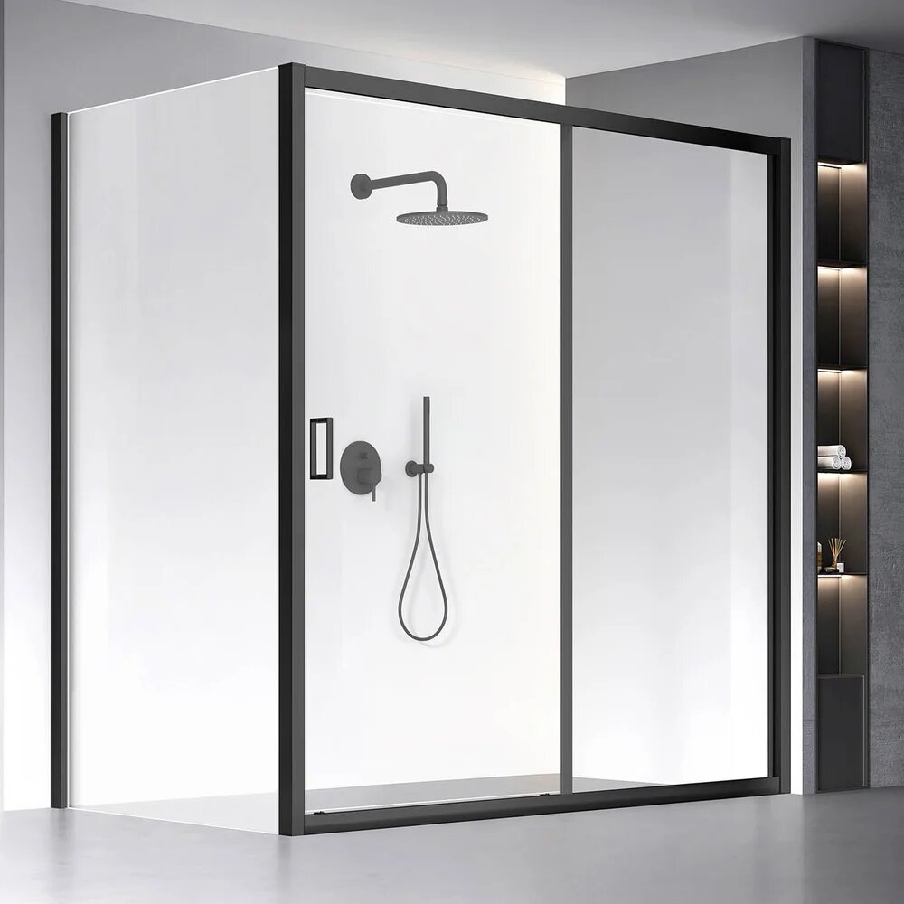 Душевой уголок Veconi Rovigo RV-060B без поддона, стеклянный, черный, 180x80, прямоугольный, раздвижной