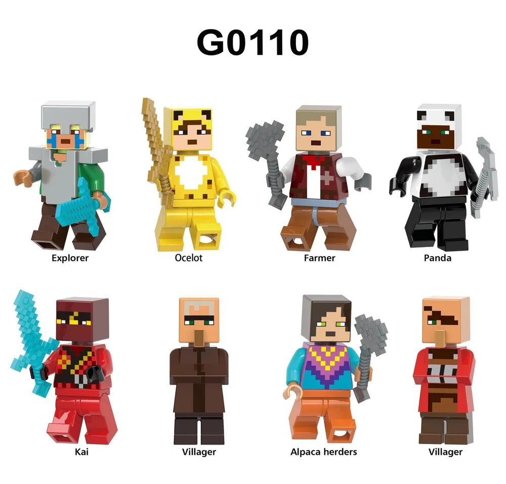 Фигурка Minecraft G0110 набор минифигурок 8шт 4.5см, ABS пластик для детей от 5-7 лет