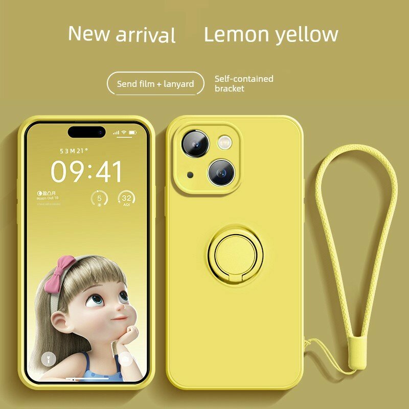 Чехол из жидкого силикона для iPhone 14 Plus, лимонно-желтый, полное покрытие, ультратонкий