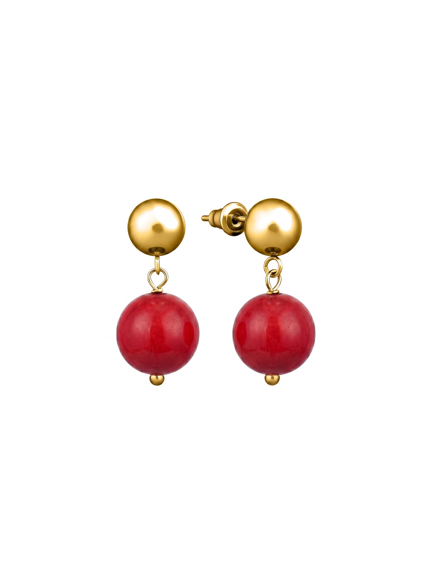 Серьги LU Jewel, коралл, размер 6 мм, золотой, красный