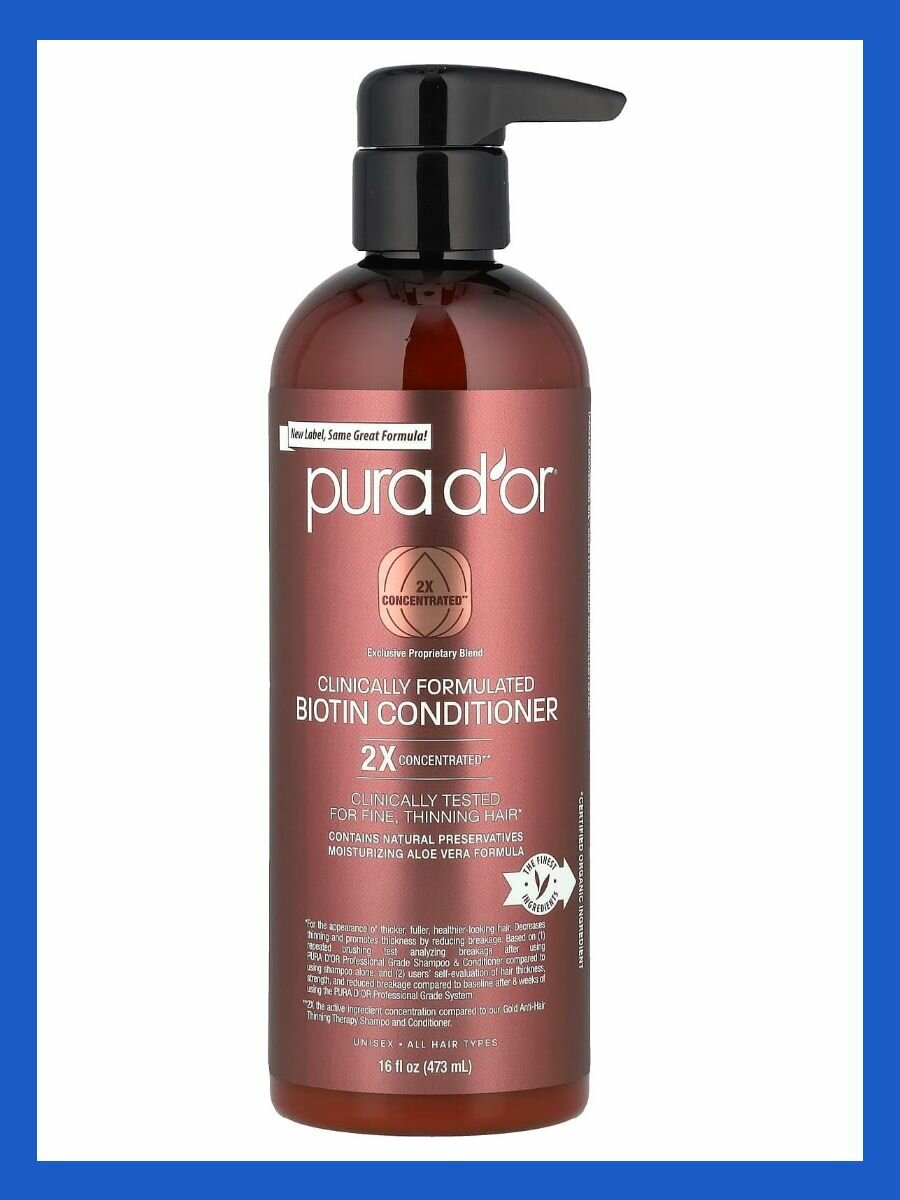 Pura D'or, Биотиновый кондиционер с клинической формулой, для всех типов волос, 473 мл