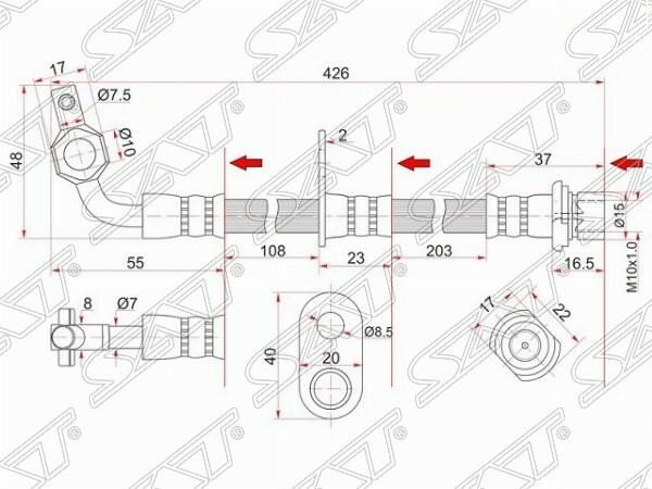 Шланг тормозной SAT ST-90947-02F28 передний Таиланд TOYOTA LAND CRUISER/LEXUS LX470 98-07 RH