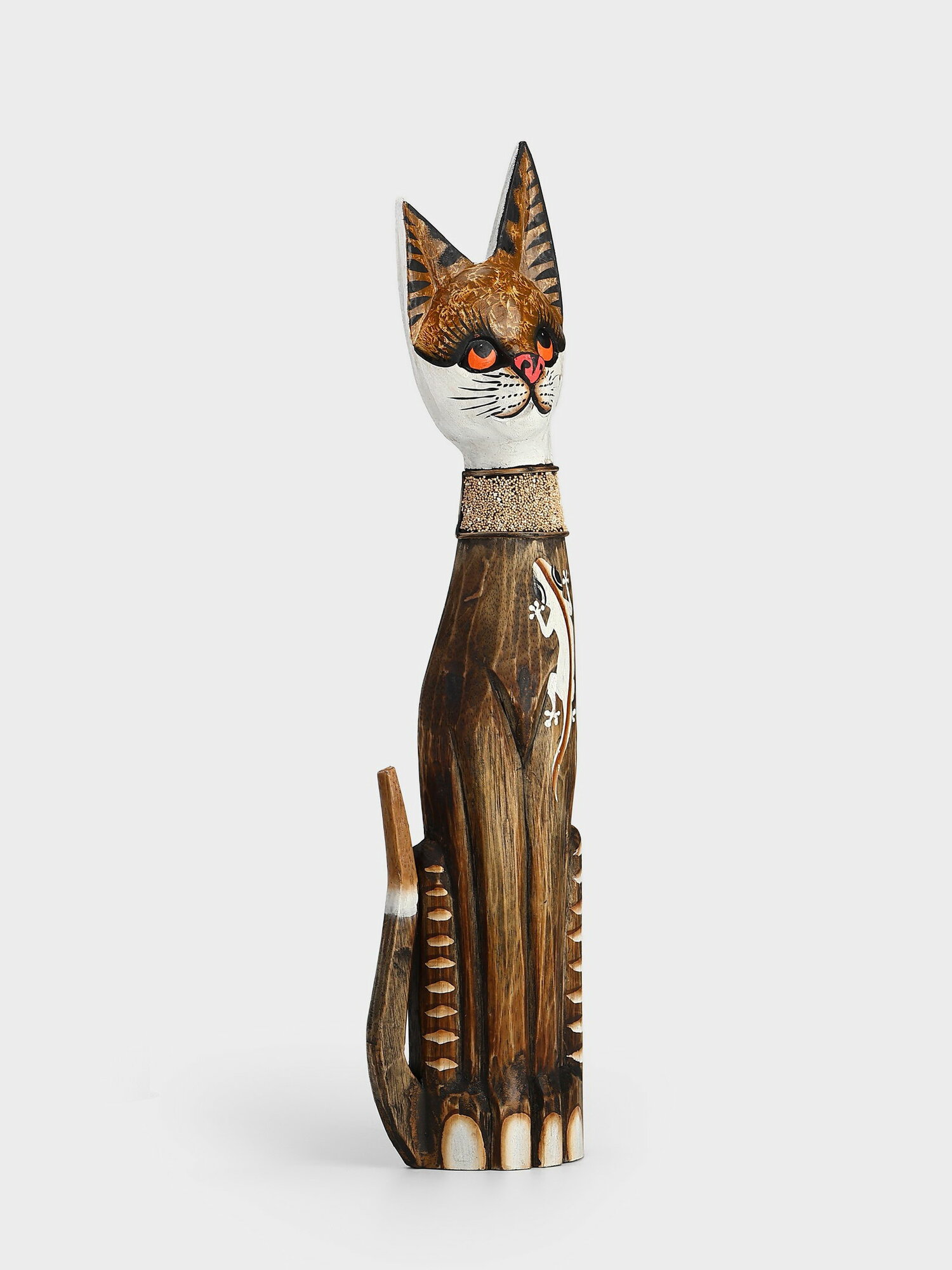 Сувенир "Серая кошка в ошейнике с ящерками", 60x12x6 см, дерево