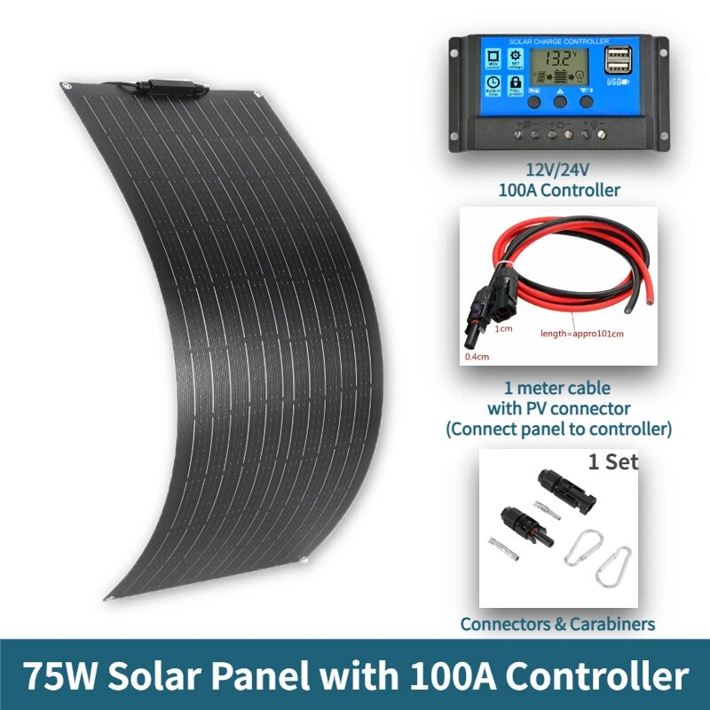 Гибкая солнечная панель 300 Вт, 600 Вт, 18 В, ETFE 75W with 100A