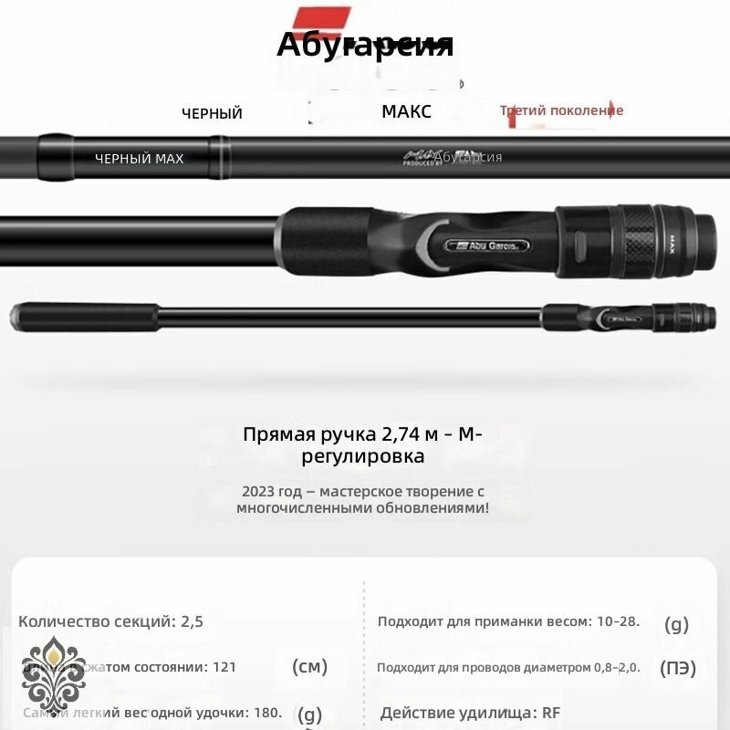 Удилище Abu Garcia BLACK MAX, карбон, штекерное, 3 секции, 2,74 м