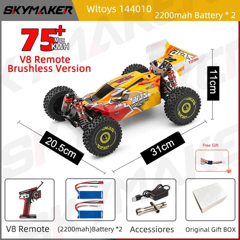 WLtoys 144010 V8 радиоуправляемая машина безщеточная 1:14 75 км/ч высокоскоростная металлическая 4WD привод бездорожная 2.4G передатчик 1/14 радиоуправляемая гоночная машина VS 144010