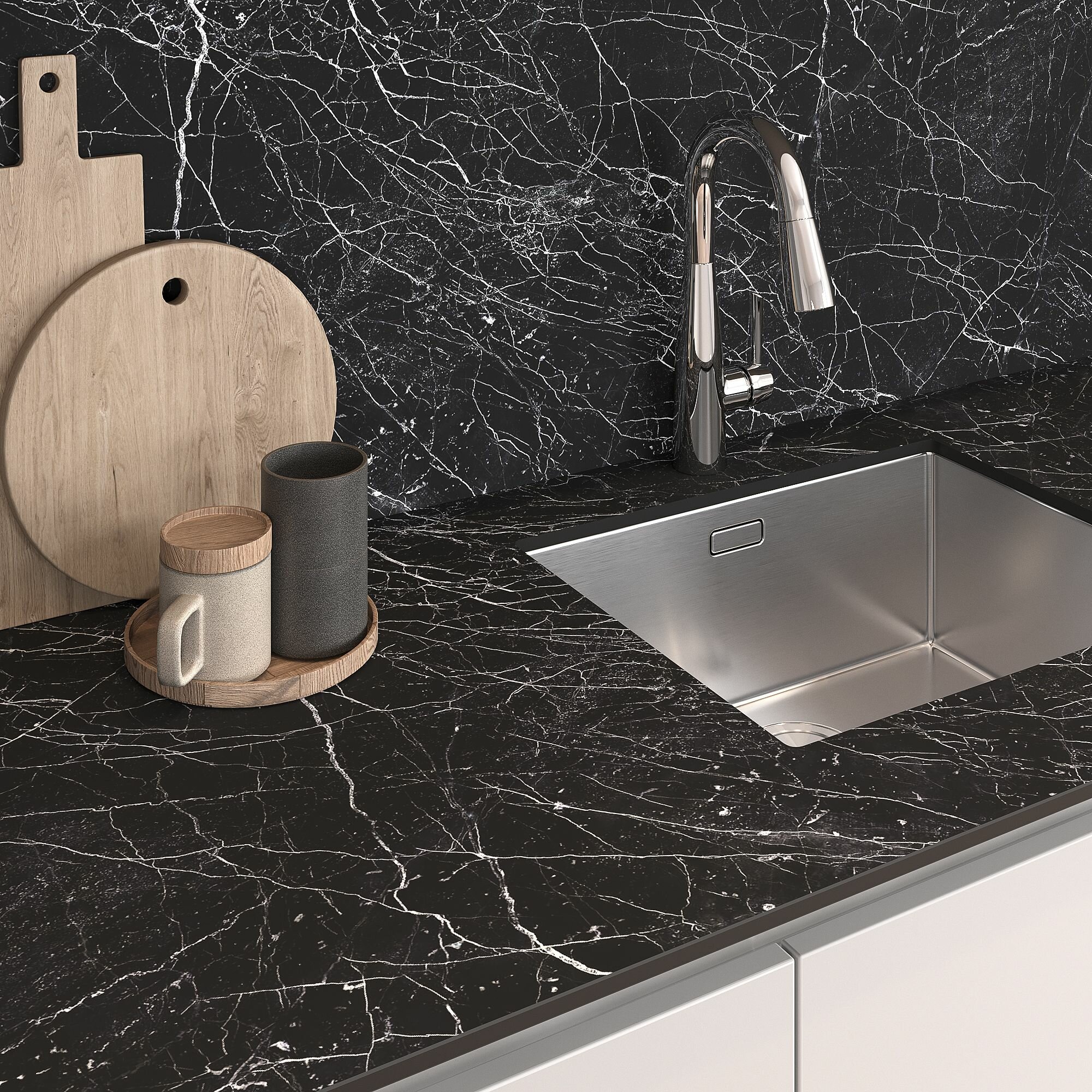 Комплект столешница для кухни и стеновая панель HPL Compact Nero Marquina 2400х650 мм, Slotex