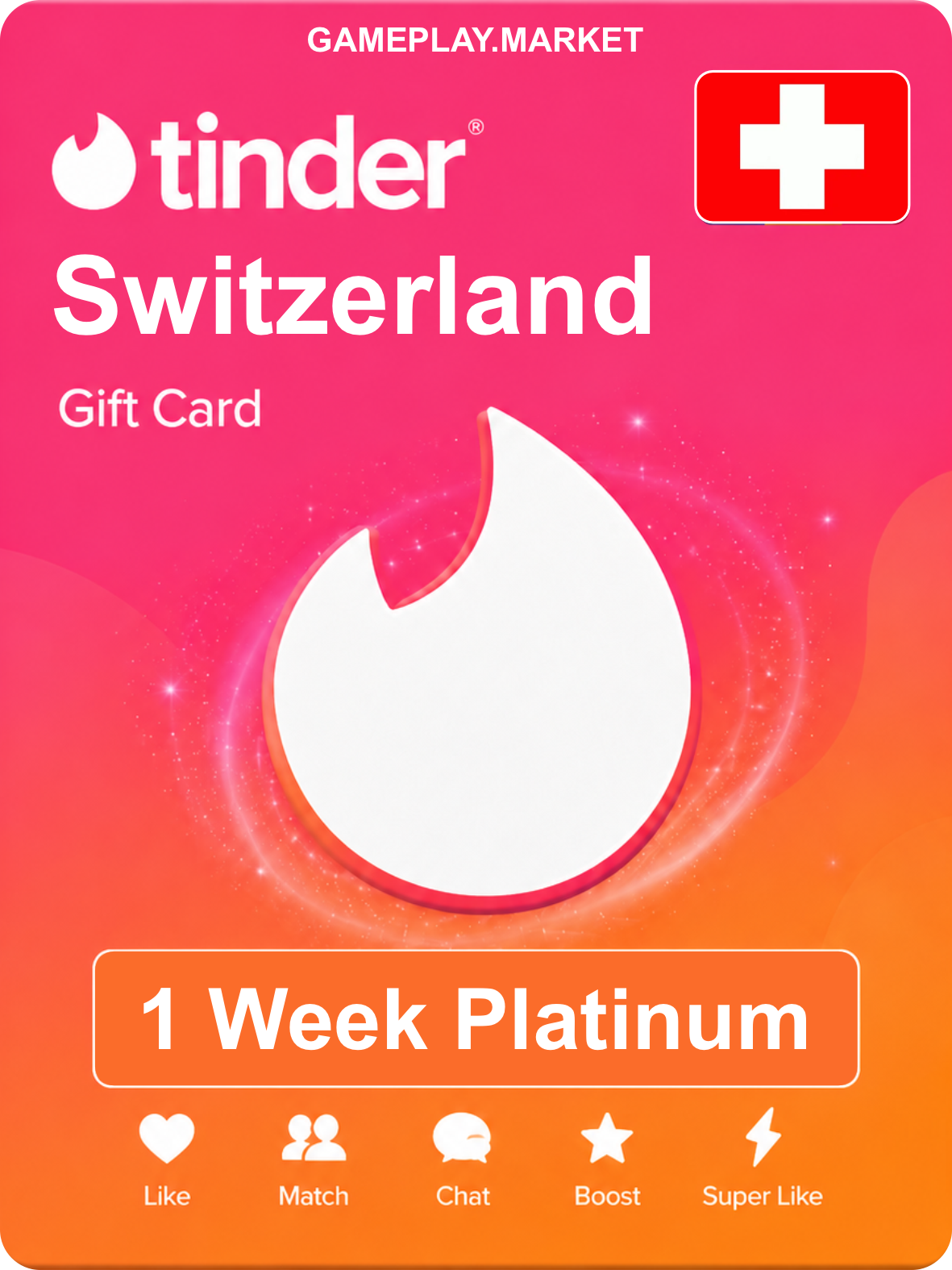 Подарочная карта Tinder Platinum 1 неделя подписки / Для аккаунта Швейцарии / Оригинальный цифровой код