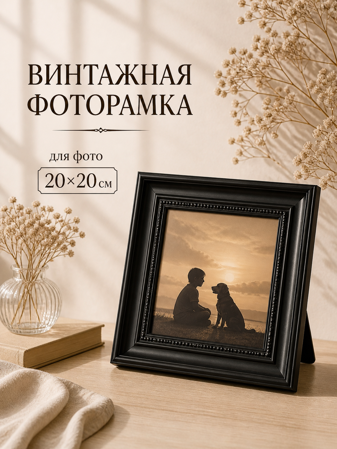Фоторамка 20х20 квадратная. деревянная, черная. Manory Domo.