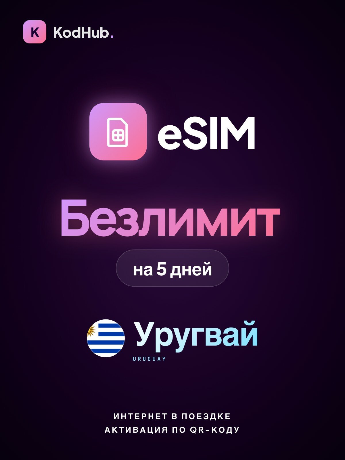 Туристическая eSIM Уругвай безлимит на 5 дней | интернет в поездке, связь за границей | QR-код активации