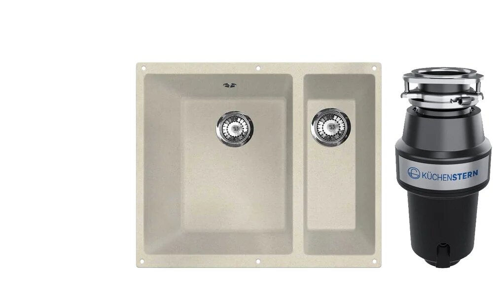 Комплект Мойка Lava U2 53x46, crema, кварц / Измельчитель KUCHENSTERN Muhle 351MU35 механический, нержавеющая сталь