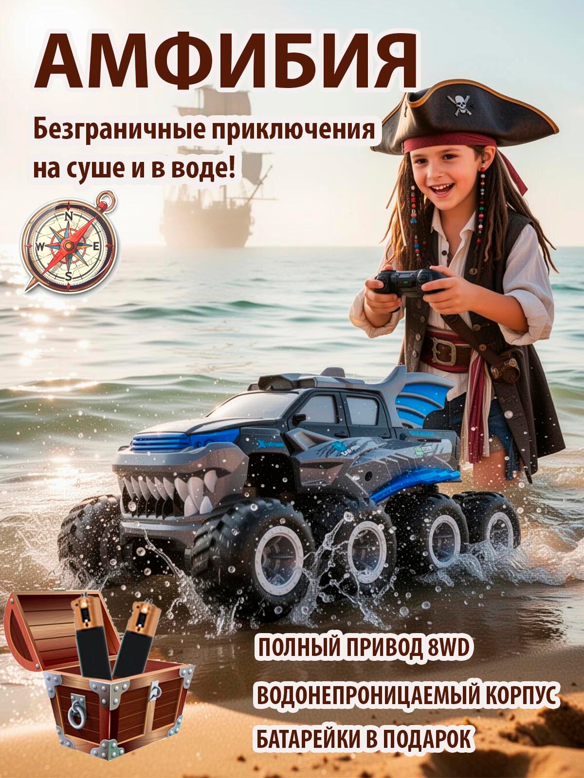 Машинка на пульте управления для мальчика. Внедорожник амфибия