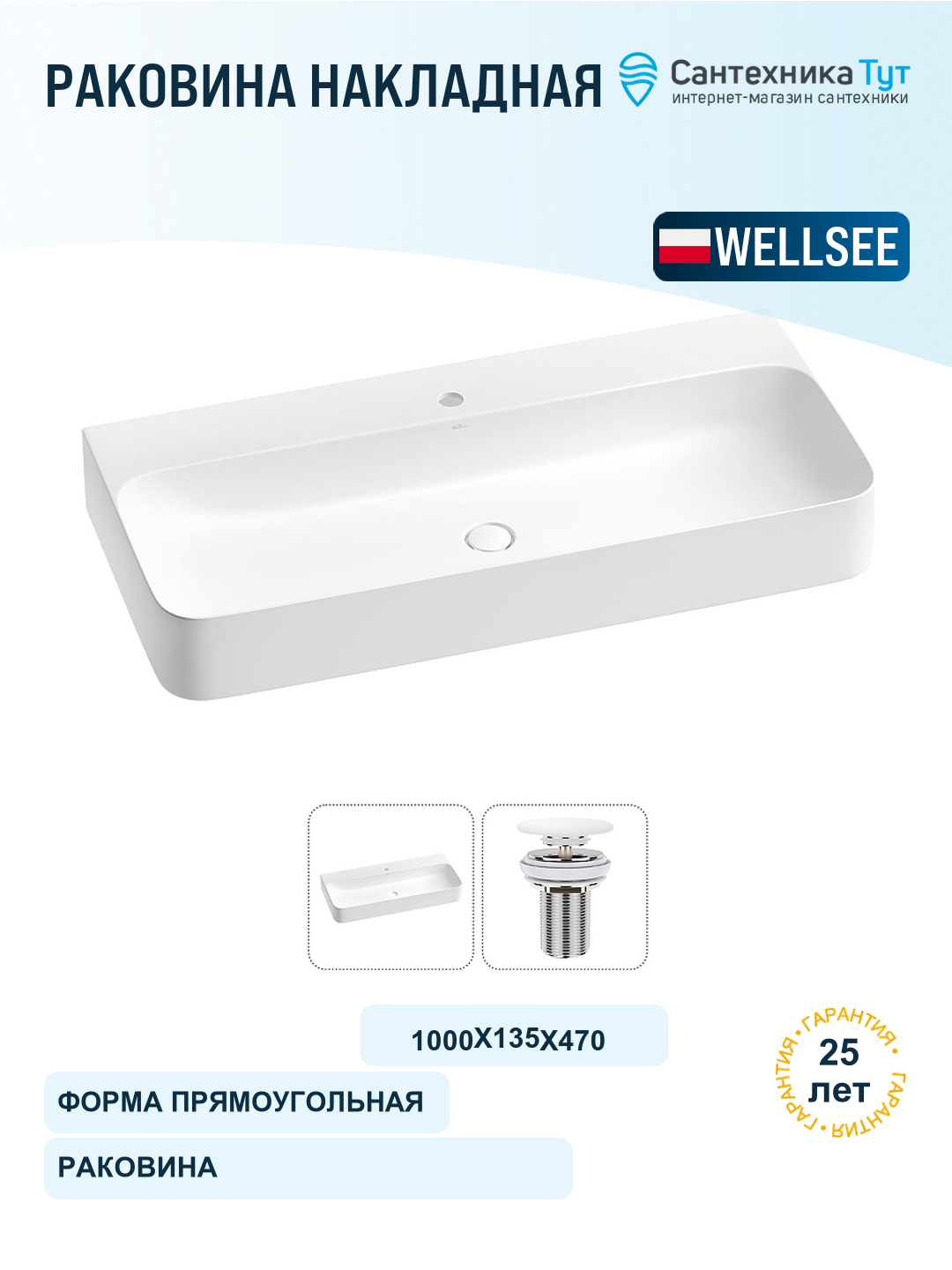 Раковина Wellsee Clermont 100 302615000 цвет Белый матовый