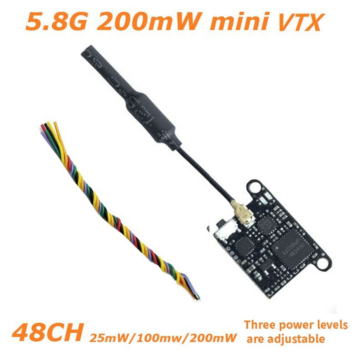 5.8G 200mW VTX 48CH Аналоговый Видеопередатчик С Регулируемой Мощностью VTX для FPV для дронов FPV передатчик