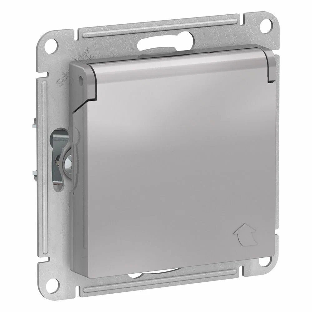 Розетка силовая со шторками и крышкой Systeme Electric (Schneider Electric) AtlasDesign ATN000346, алюминий - 5 шт.