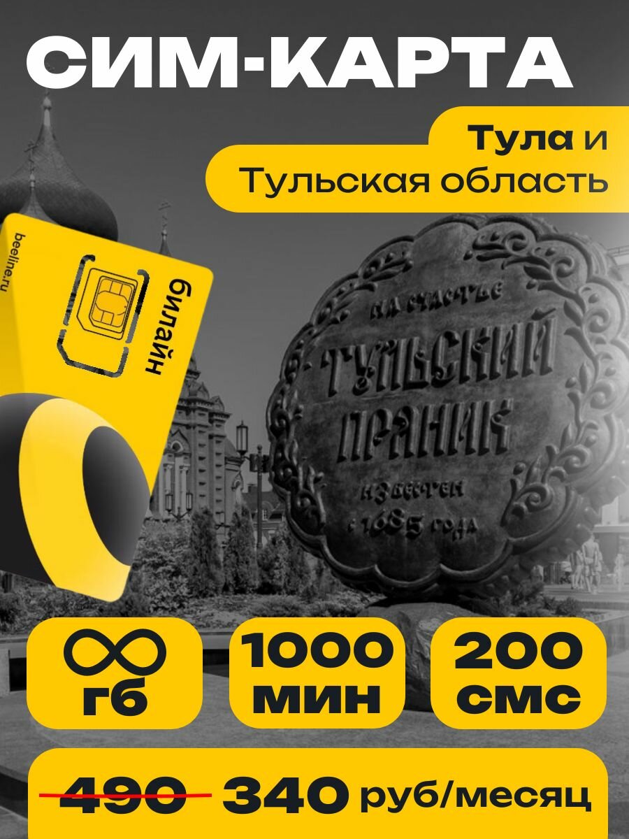 Сим-карта Билайн тариф Эксклюзивный Плюс Тульская область Безлимитный интернет и 1000 минут за 340 руб.