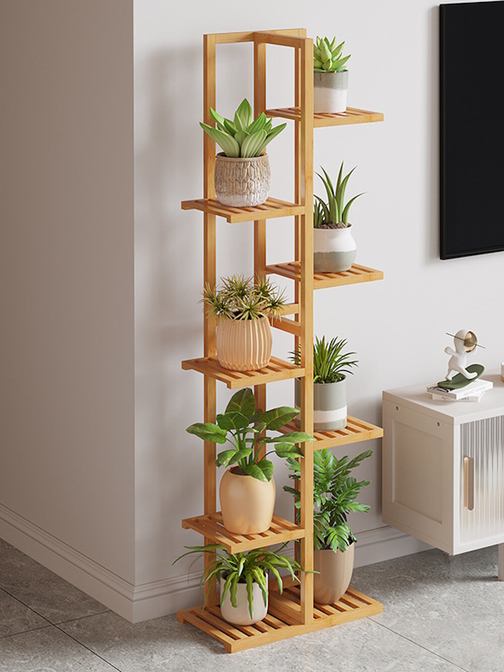 Бамбуковая этажерка для цветов, напольная многоярусная, 40x20x142 см, Bambuchka