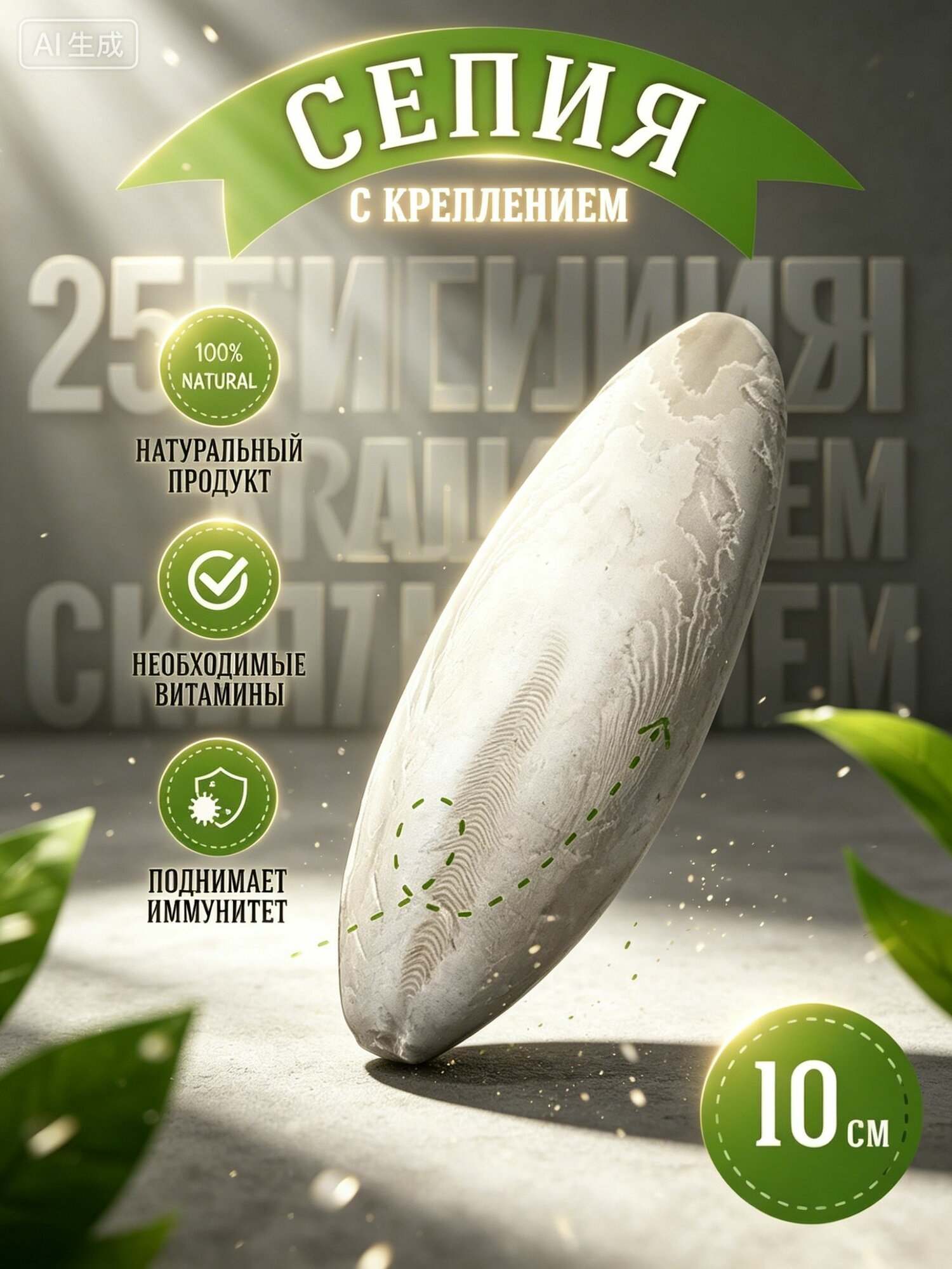Сепия для попугаев и улиток из костей каракатицы 10 см с креплением - натуральная зубная палочка, источник кальция