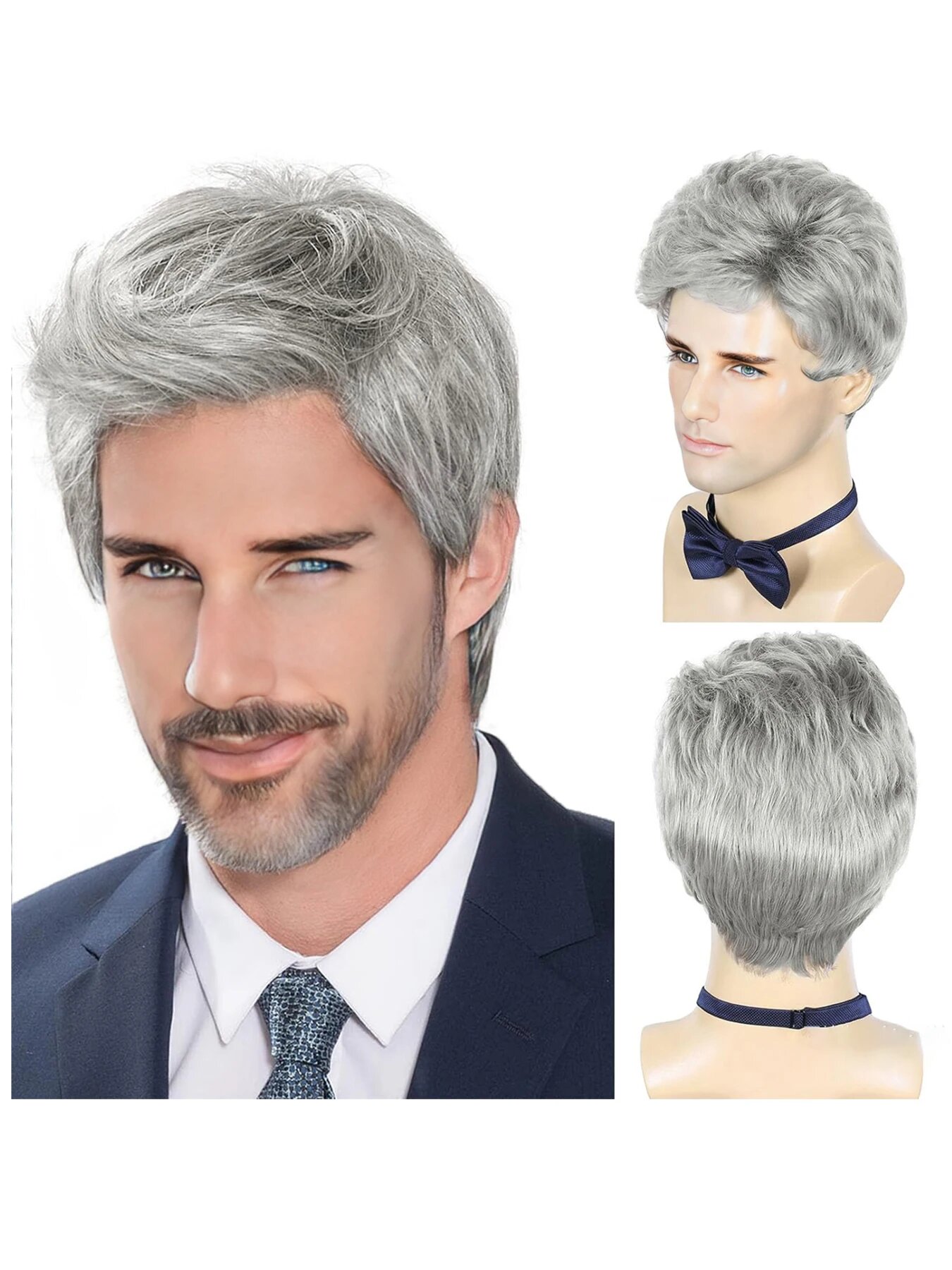 Мужской короткий парик серый, Color: Gray
