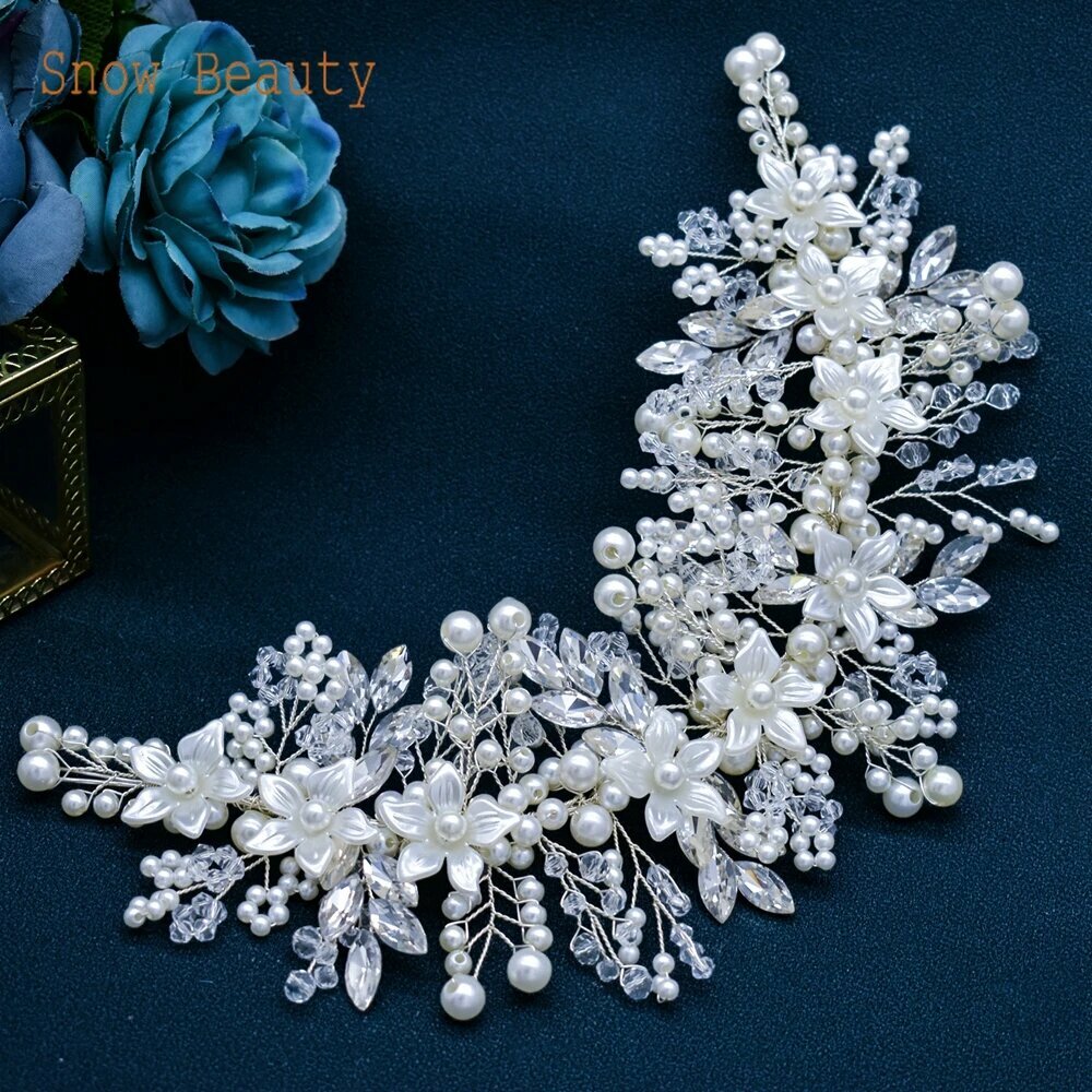 Свадебная диадема Snow Beauty из горного хрусталя и жемчуга DZ023-Silver