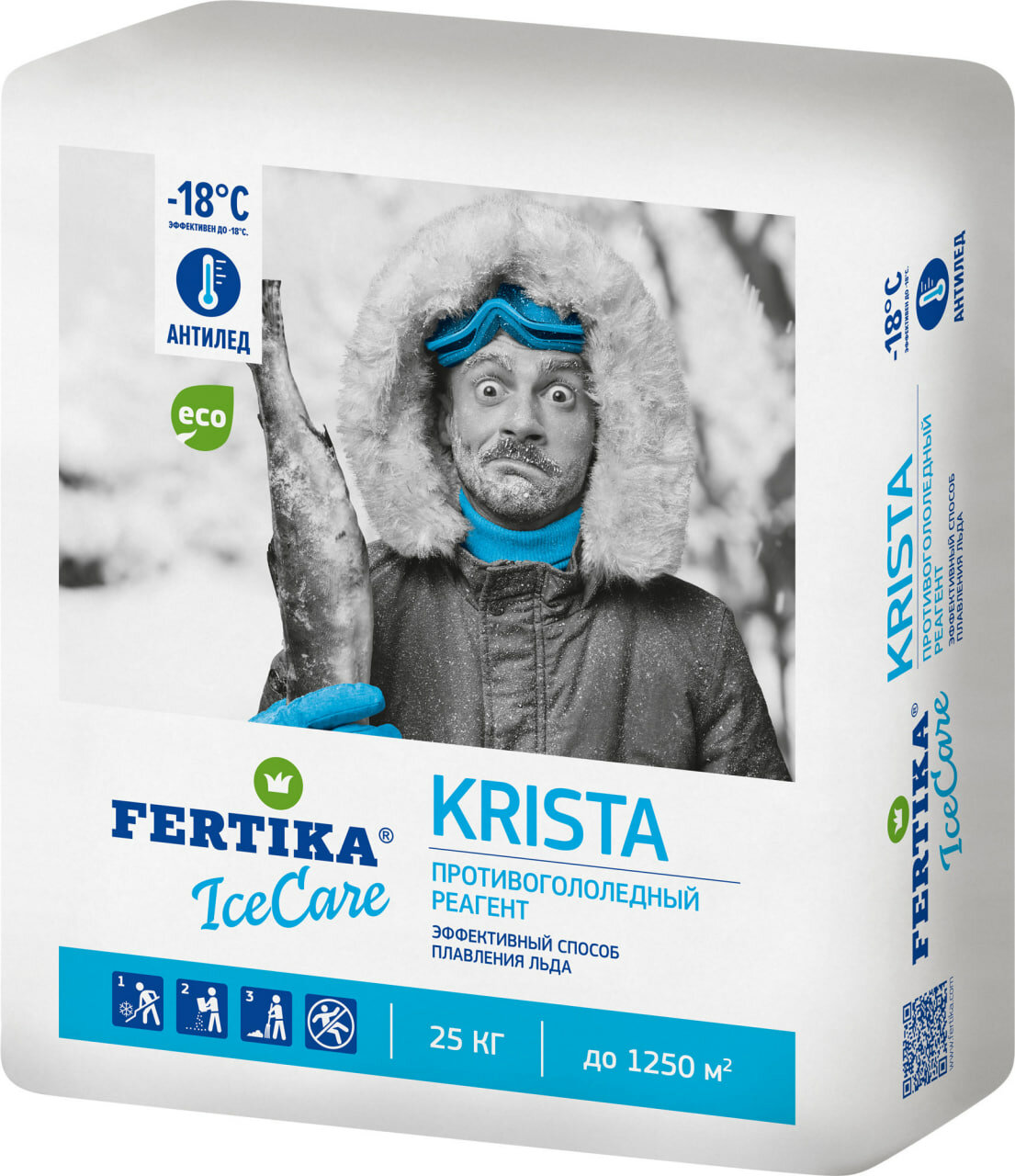 Противогололедный реагент FERTIKA IceCare KRISTA 25 кг, эко, работает до -18, до 1250 м2