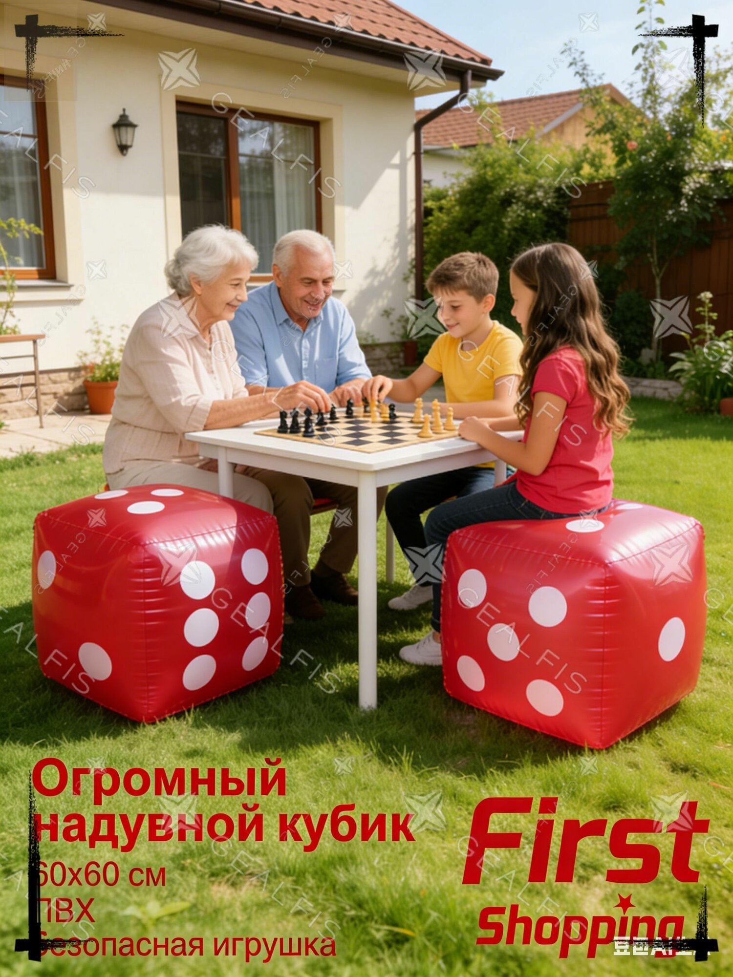 Огромный надувной кубик 60х60см, большая игральная кость для активных игр на улице и в бассейне, мягкая игрушка антистресс декор ПВХ для вечеринок и праздников