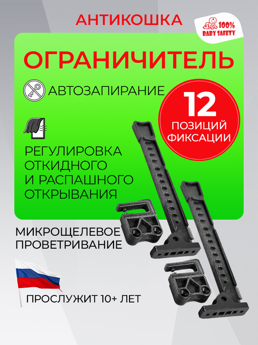Антикошка, гребенка антикошка, ограничитель окна 2 шт серые Baby Safety