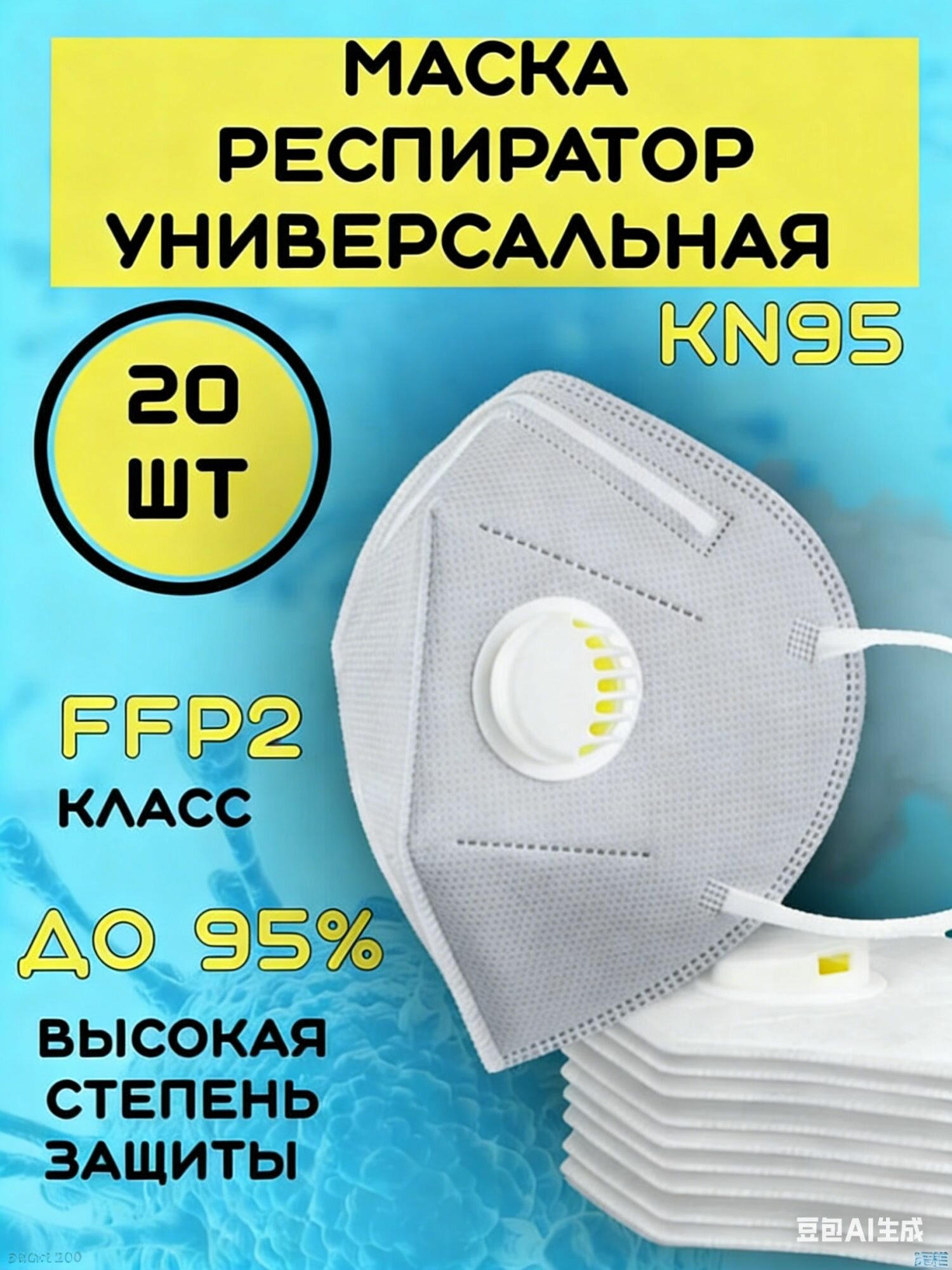 Респиратор FFP2 с клапаном дыхания многоразовый 100 шт (Цвет товара: gray; Размер: 1; Комплектация: 100)