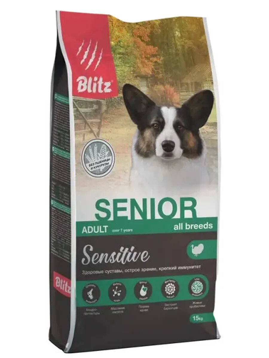 Blitz Adult Senior корм полнорационный для взрослых собак всех пород старше 7 лет 1,8 кг