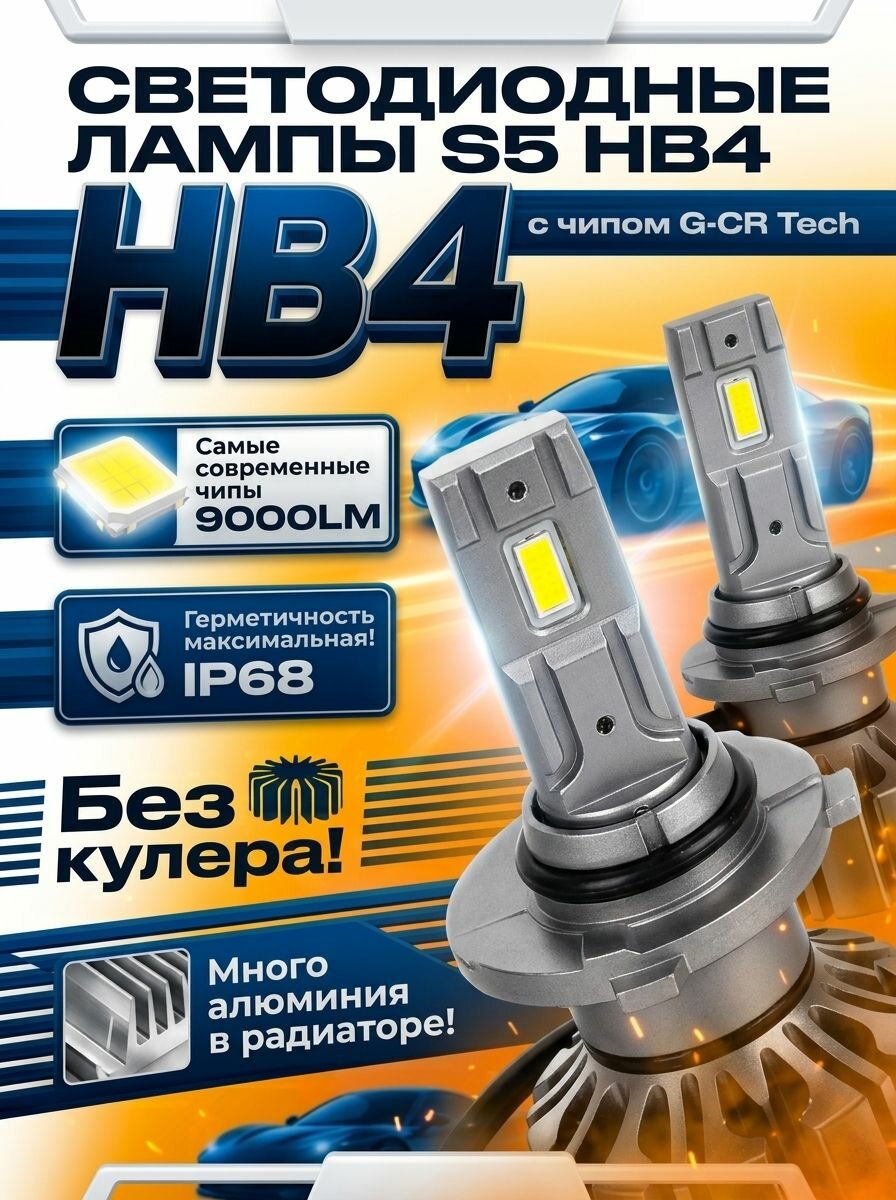 Светодиодные лампы Vizant S5 цоколь HB4 9006 с чипом G-CR Tech 6000lm 5000k